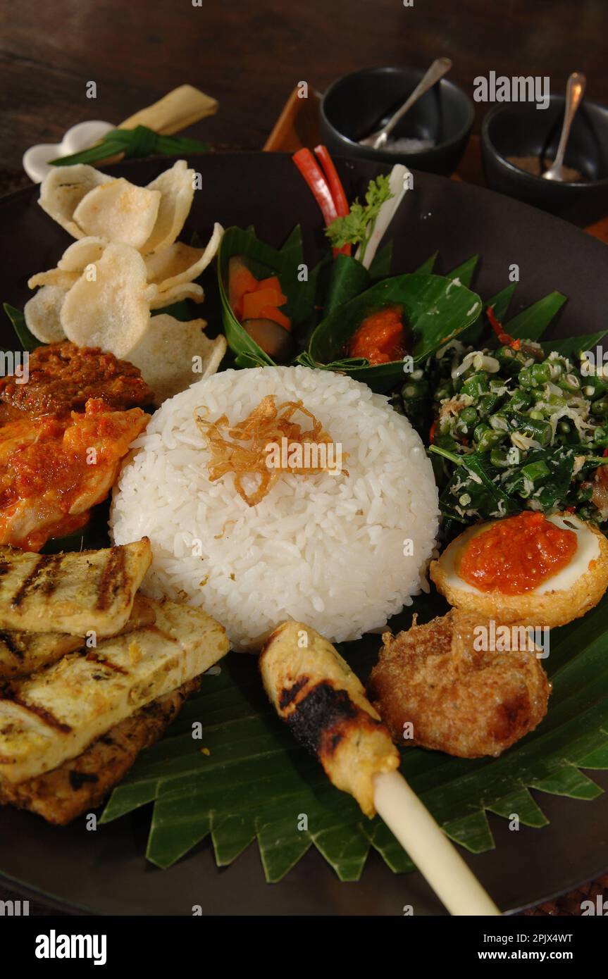The typical dish of Balinese cuisine Nasi Champur (Mixed Rice), Ubud ...