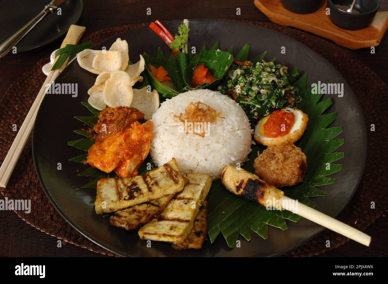 The typical dish of Balinese cuisine Nasi Champur (Mixed Rice), Ubud ...