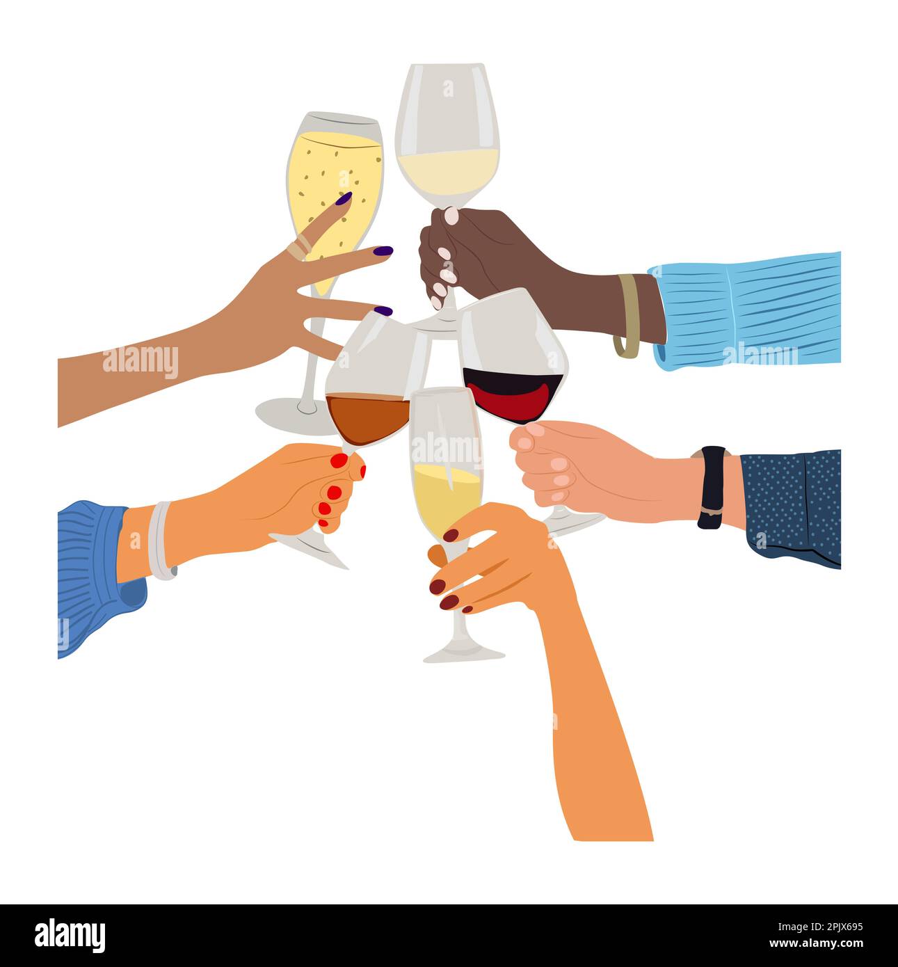 Set of different hands with glass of alcohol drink Stock Vector Image ...