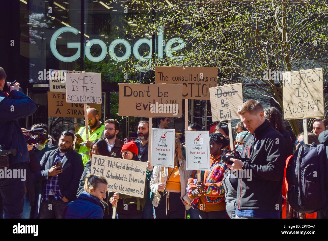 London, UK. 4th April 2023. Google workers gathered for a protest ...