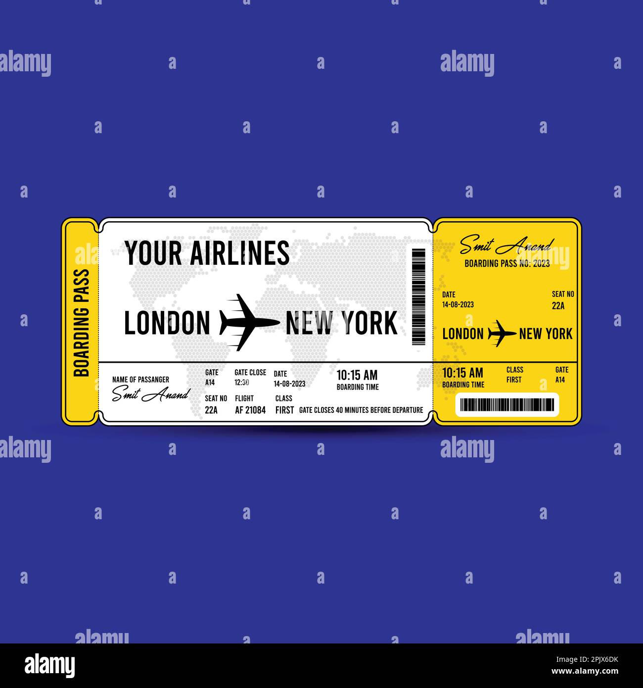 Realistic airline ticket design with passenger name. Vector ...