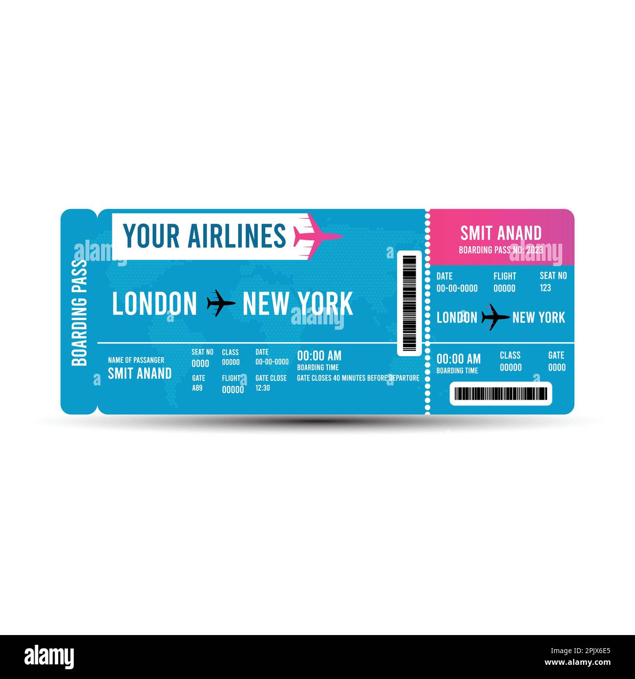 Realistic airline ticket design with passenger name. Vector ...