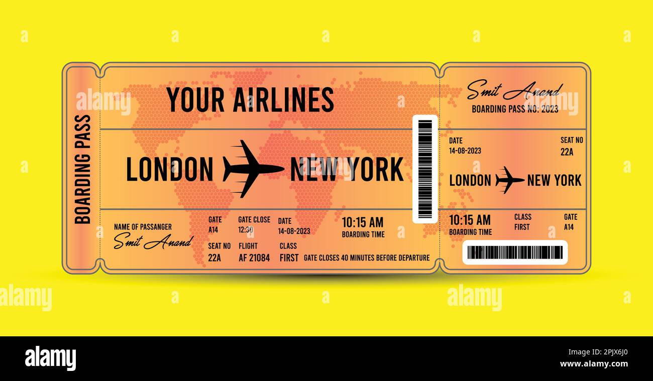 Realistic airline ticket design with passenger name. Vector ...
