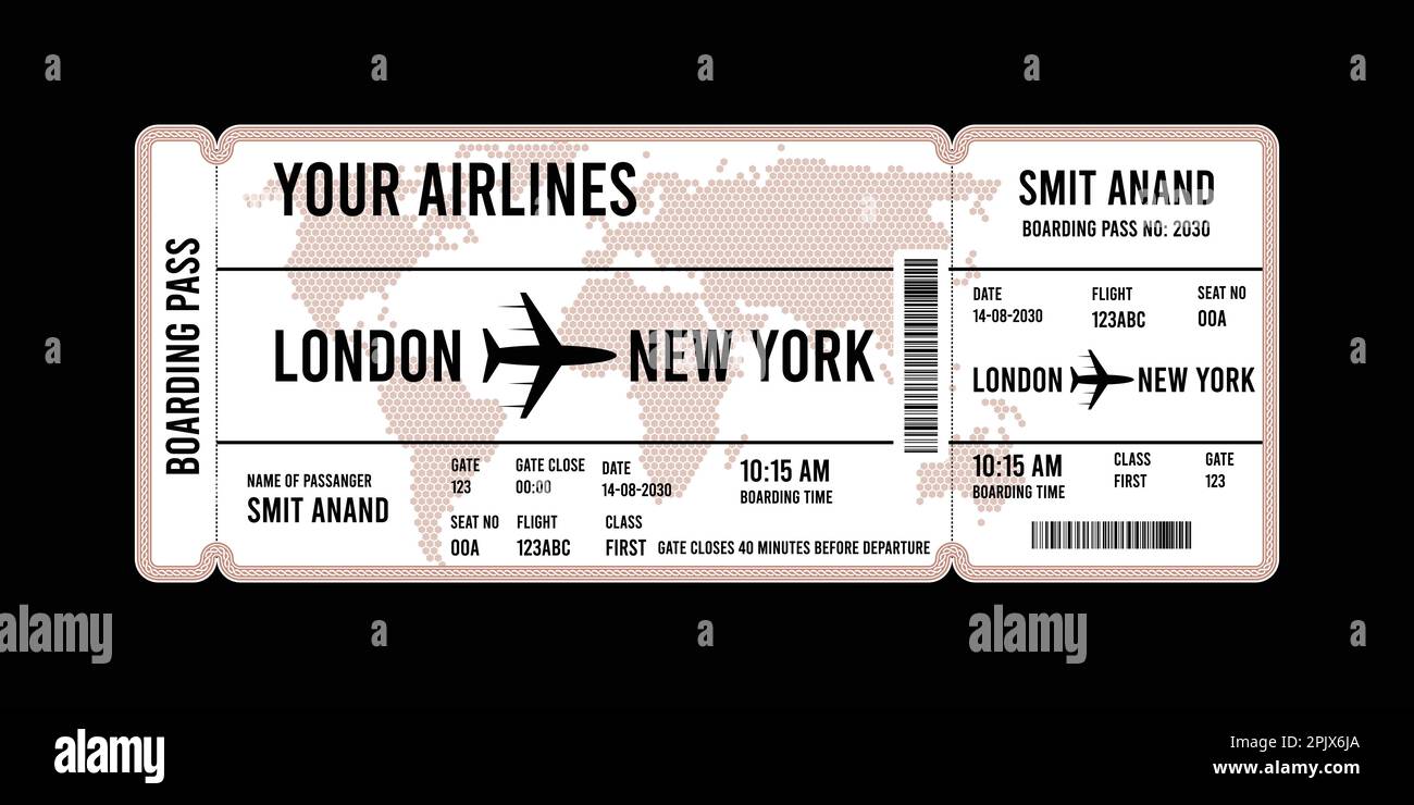 Realistic airline ticket design with passenger name. Vector ...
