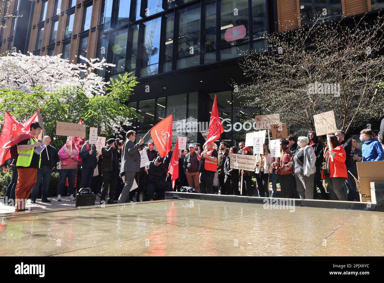 London, UK, 4th April 2023. Google workers staged a demonstration ...