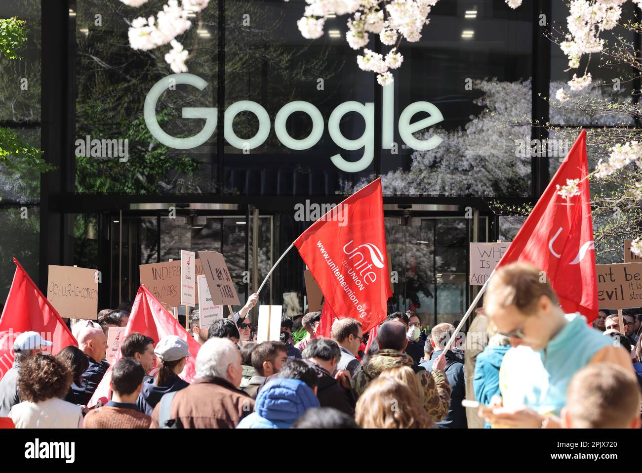 London, UK, 4th April 2023. Google workers staged a demonstration ...