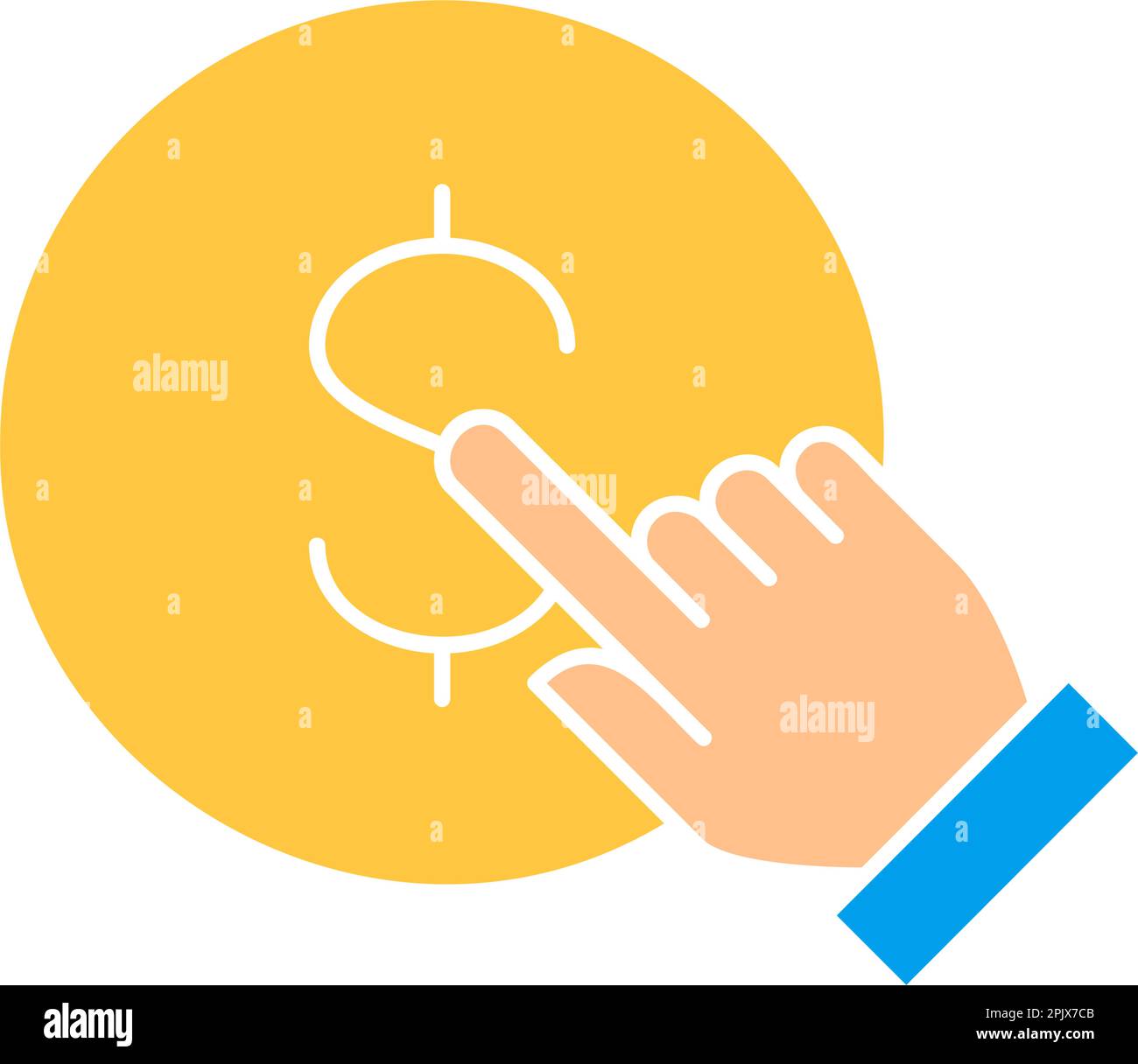 Finger click the coin, button press, finger touch on money white ...