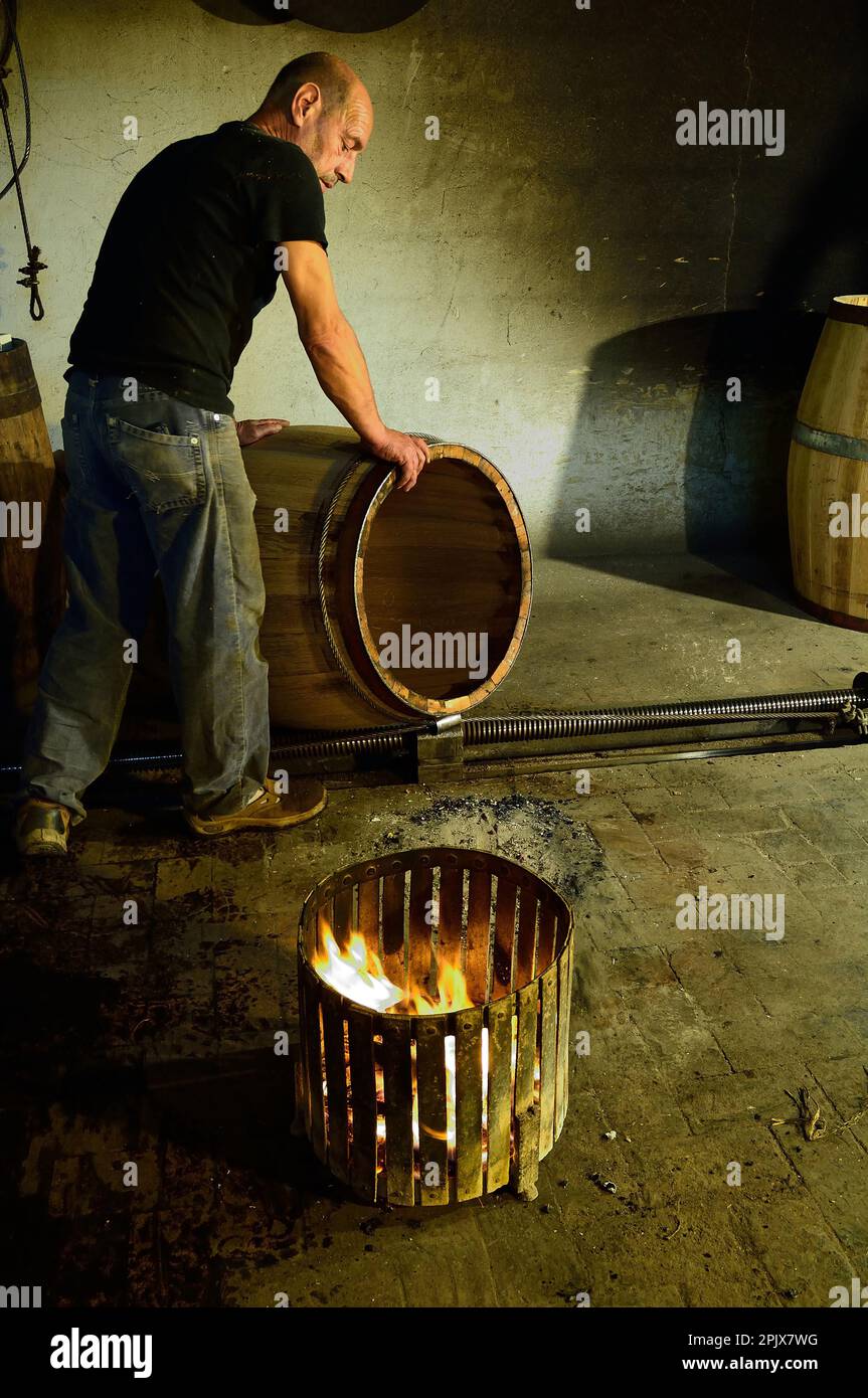 Handcrafted construction of barrels at Gamba Botti, Castell'Alfero Asti ...