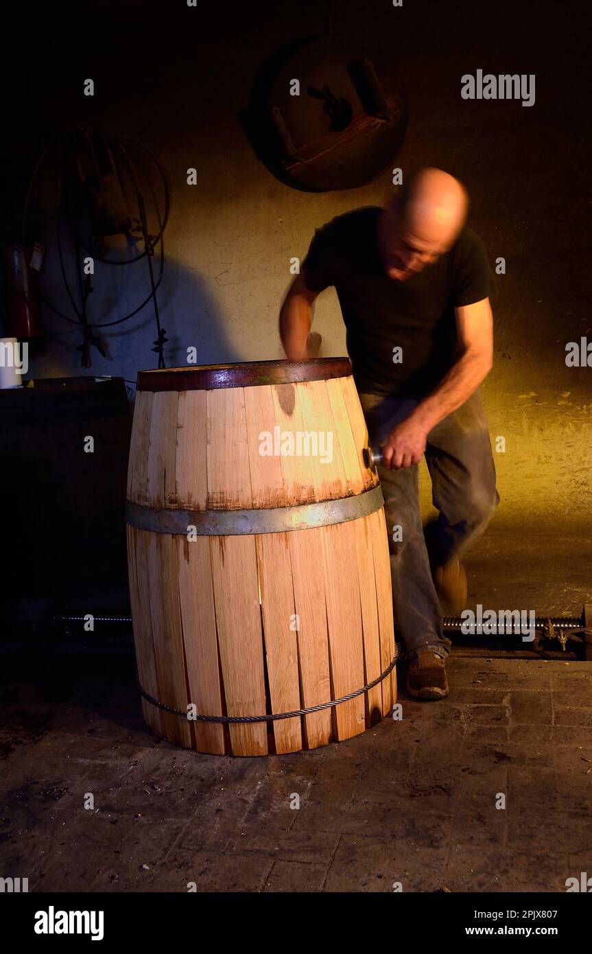 Handcrafted construction of barrels at Gamba Botti, Castell'Alfero Asti ...