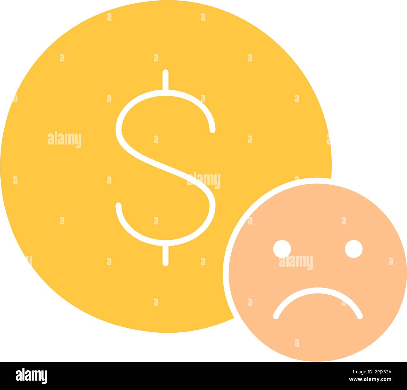Coin with sad face, bankruptcy, dislike, negative feedback white ...