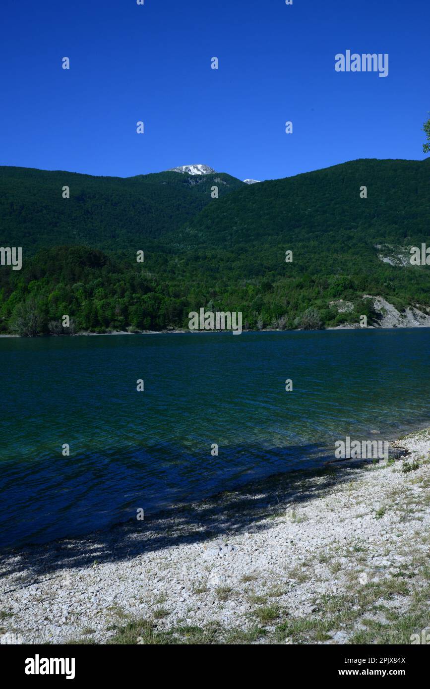 Lake Barrea fed by the Sangro river in the Abruzzo National Park, Italy ...