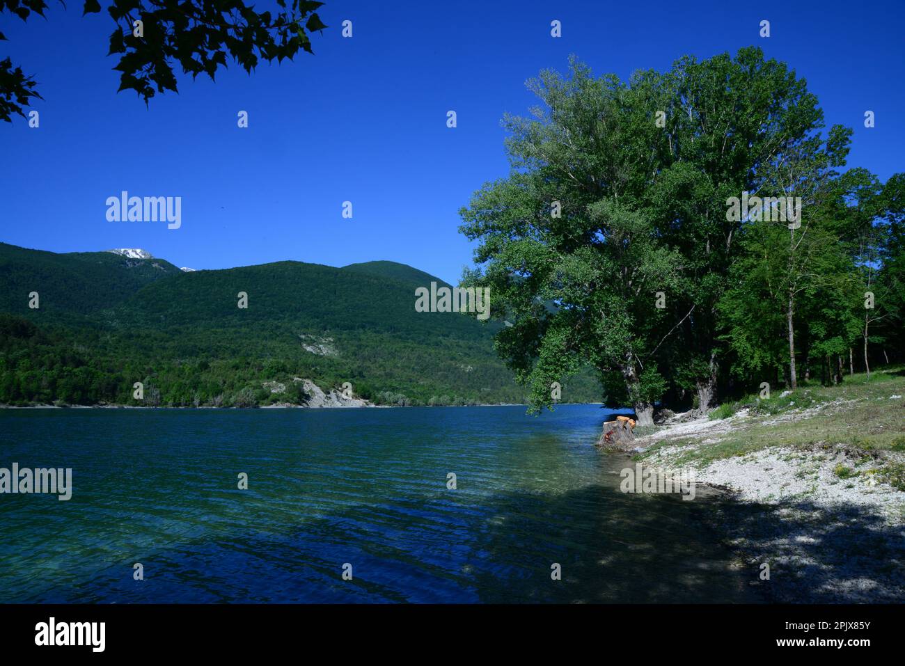 Lake Barrea fed by the Sangro river in the Abruzzo National Park, Italy ...