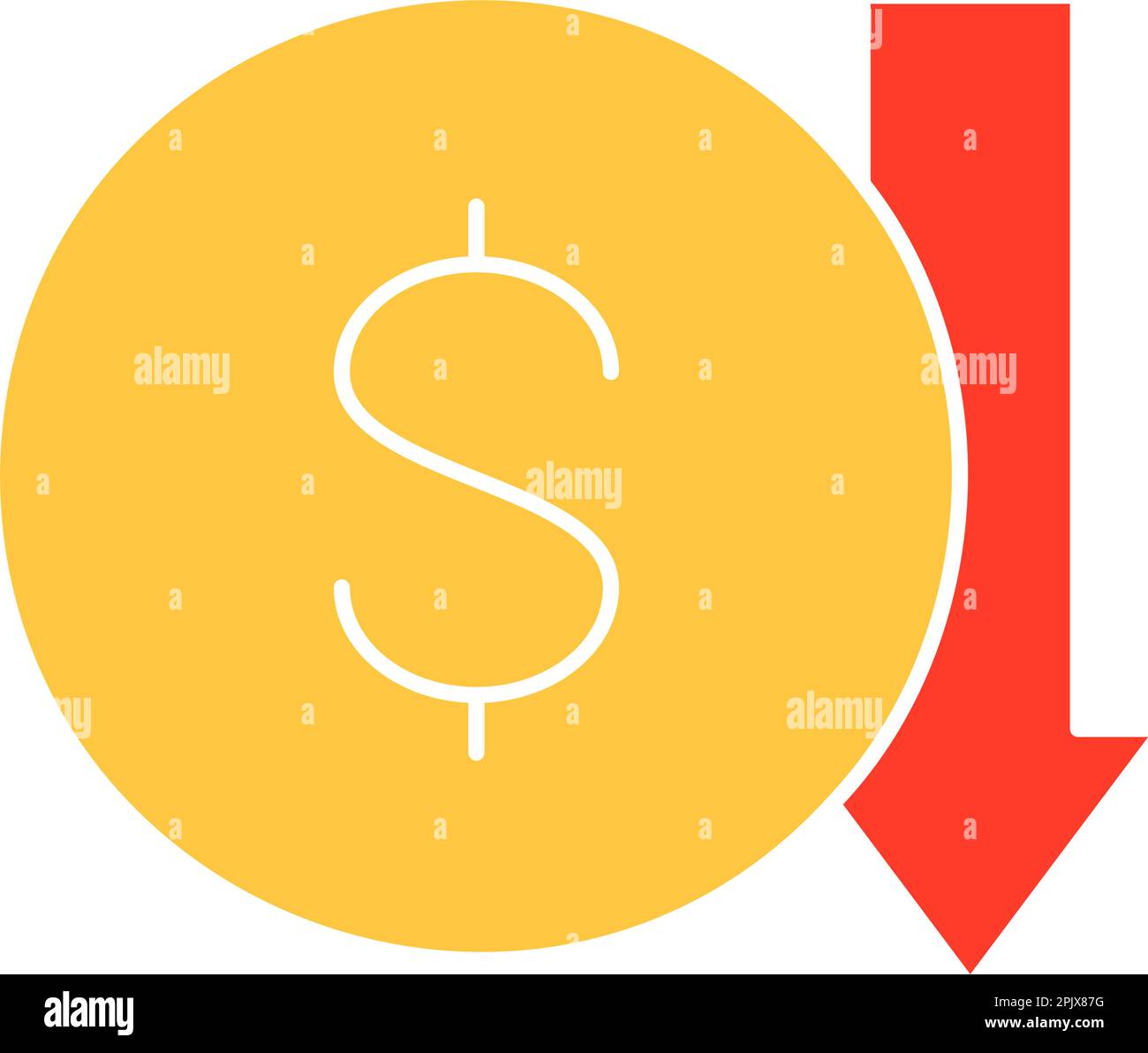 Coin with down arrow, money interest rate reduction white outline icon ...