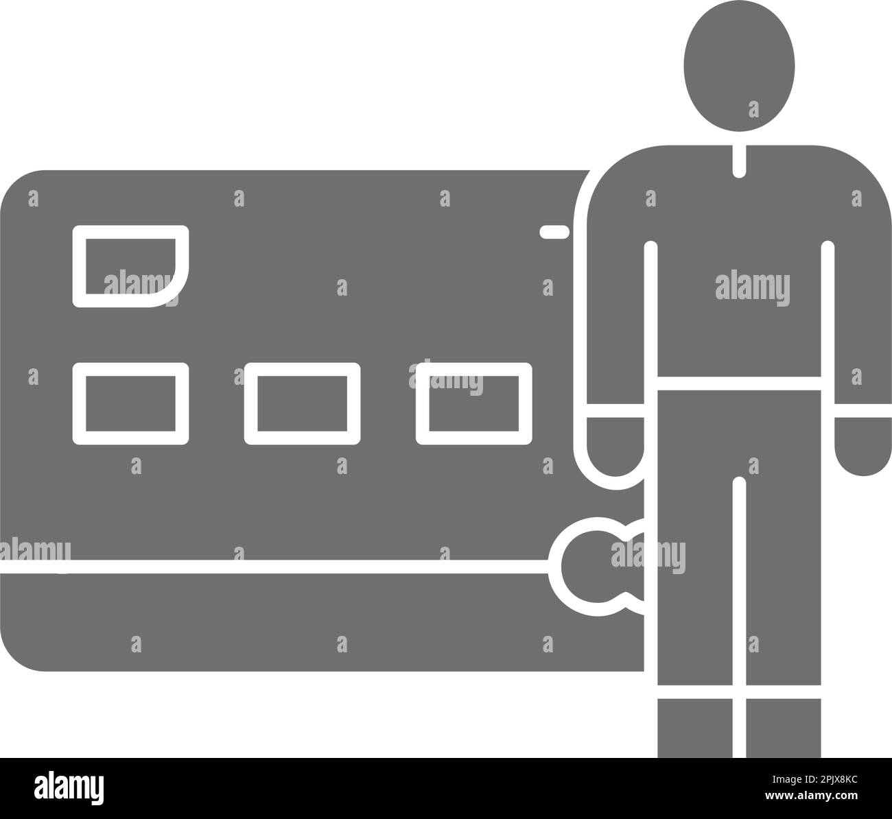 Credit card with man, identification card grey fill icon. Shopping ...