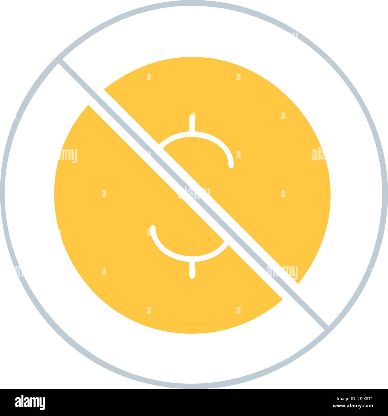 Coin with prohibition sign, no money, coin rejection white outline icon ...