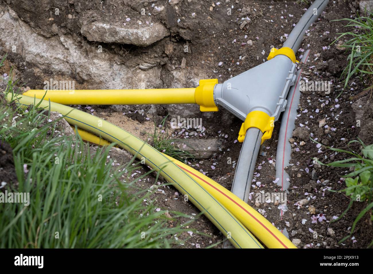 underground connection of three lines of cables electric infrastructure ...