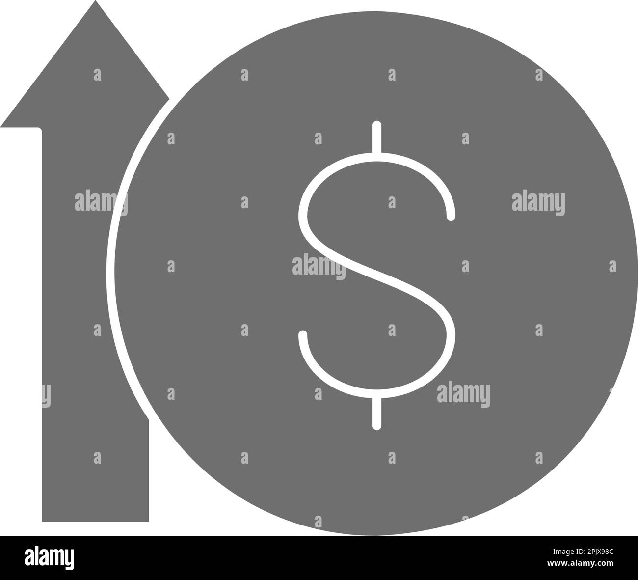 Coin with up arrow, money interest rate increase grey fill icon ...