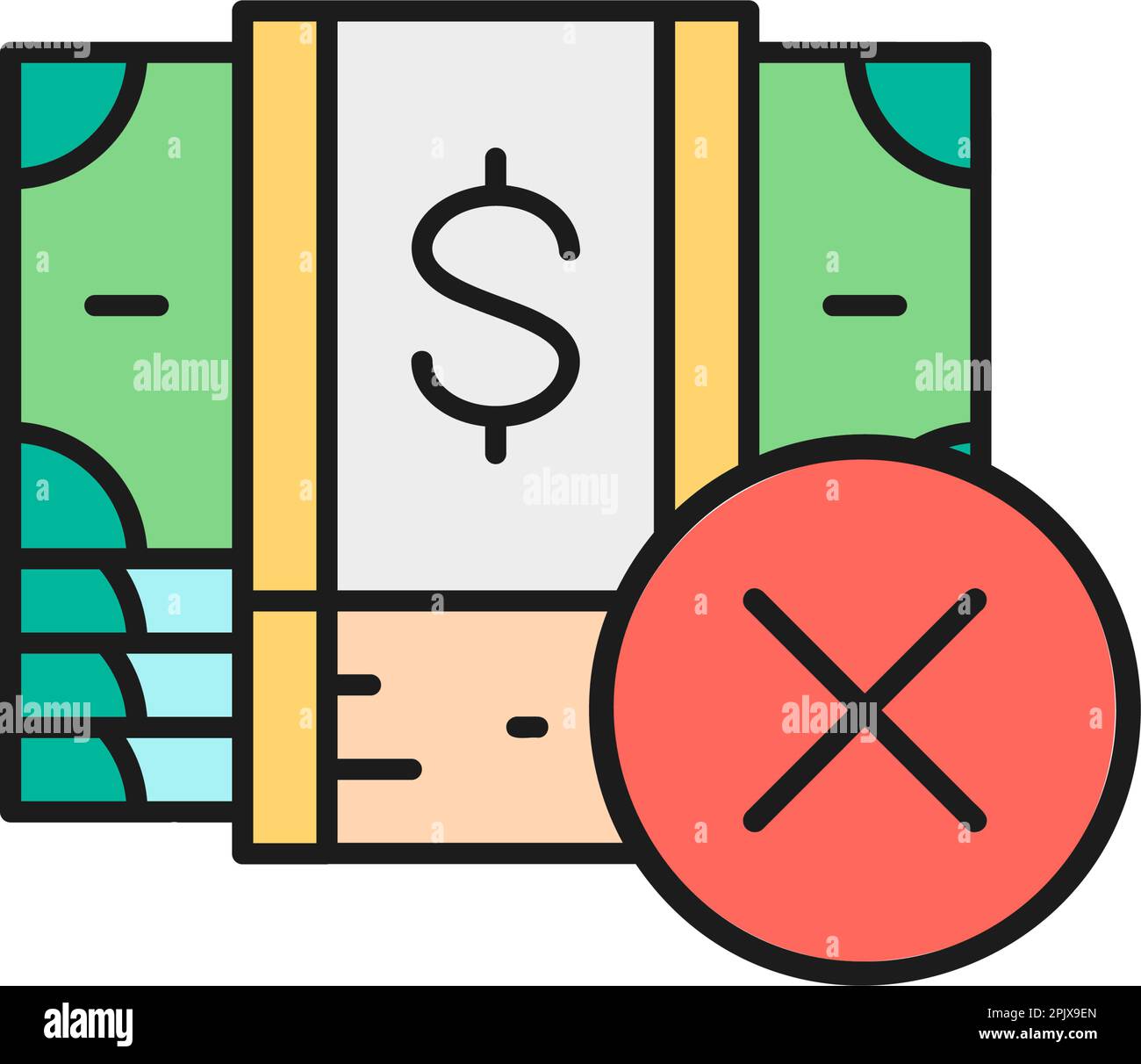 Money banknotes with cross mark, credit rejected, incorrect color ... Money banknotes with cross mark, credit rejected, incorrect color ...