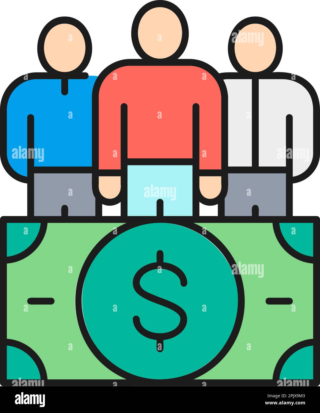 Dollar banknotes with team, business team color lineal icon. Cash ...