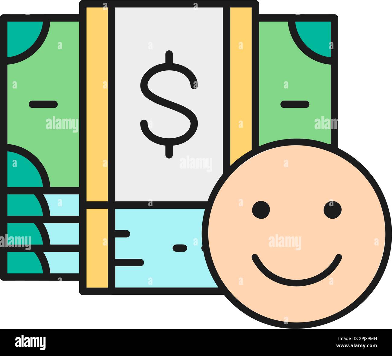 Dollar banknotes with happy face, money insurance, cash payment color ...