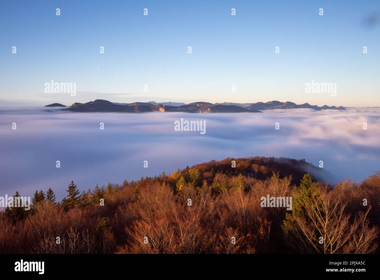 A scenic view of the Wisenberg trail in the municipality of Wisen, near ...