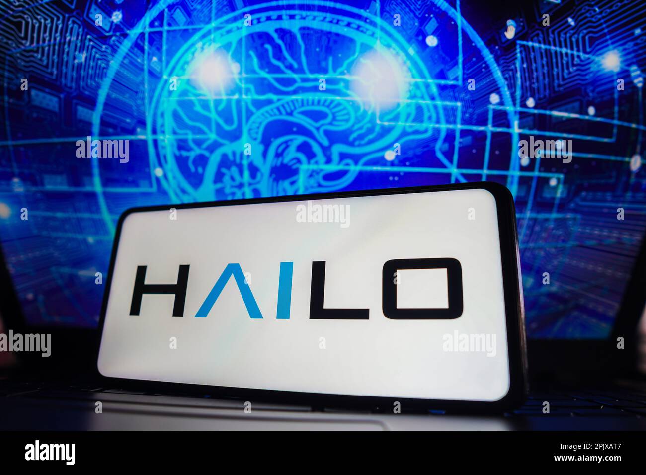 Brazil. 03rd Apr, 2023. In this photo illustration, the Hailo AI logo is displayed on a ...