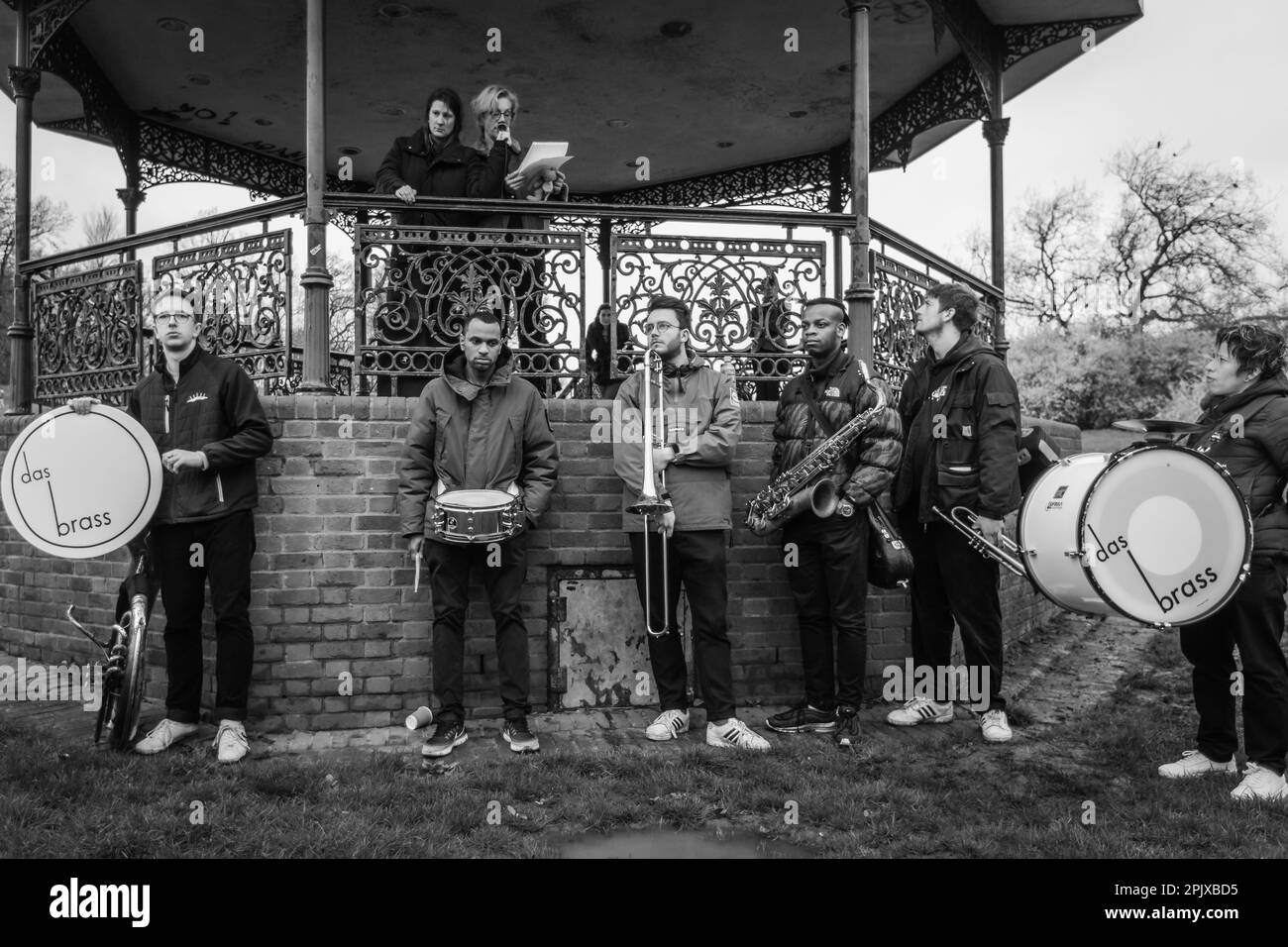 Das Brass band perform during Little Amal's sponsored walk on Hampstead ...