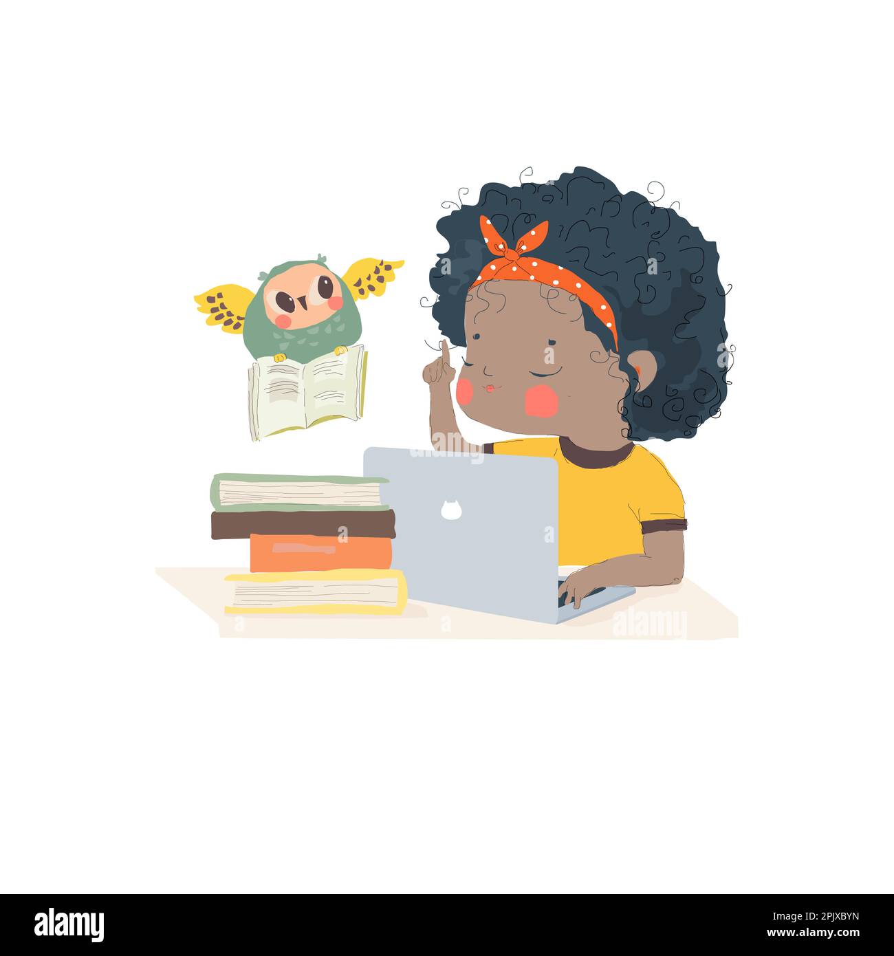Cute Cartoon Girl working at the Computer Stock Vector Image & Art - Alamy
