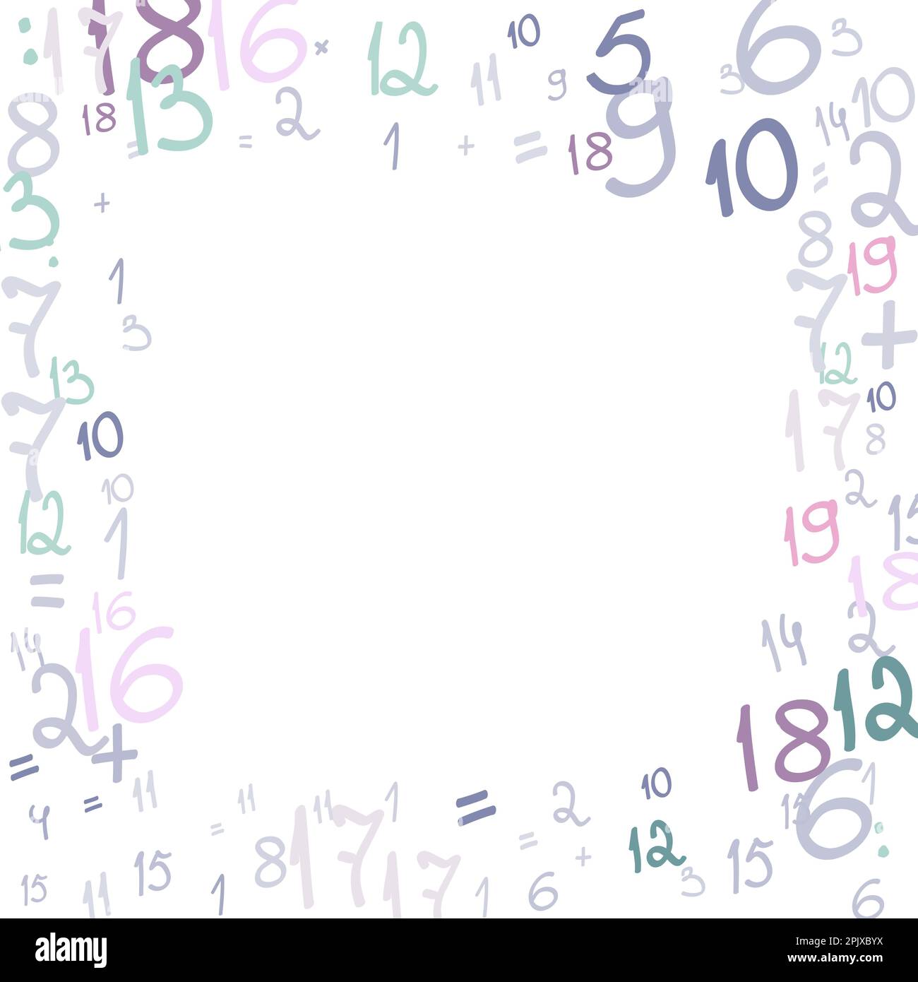 Square pattern of handwritten numbers from zero to nine. Mathematical ...