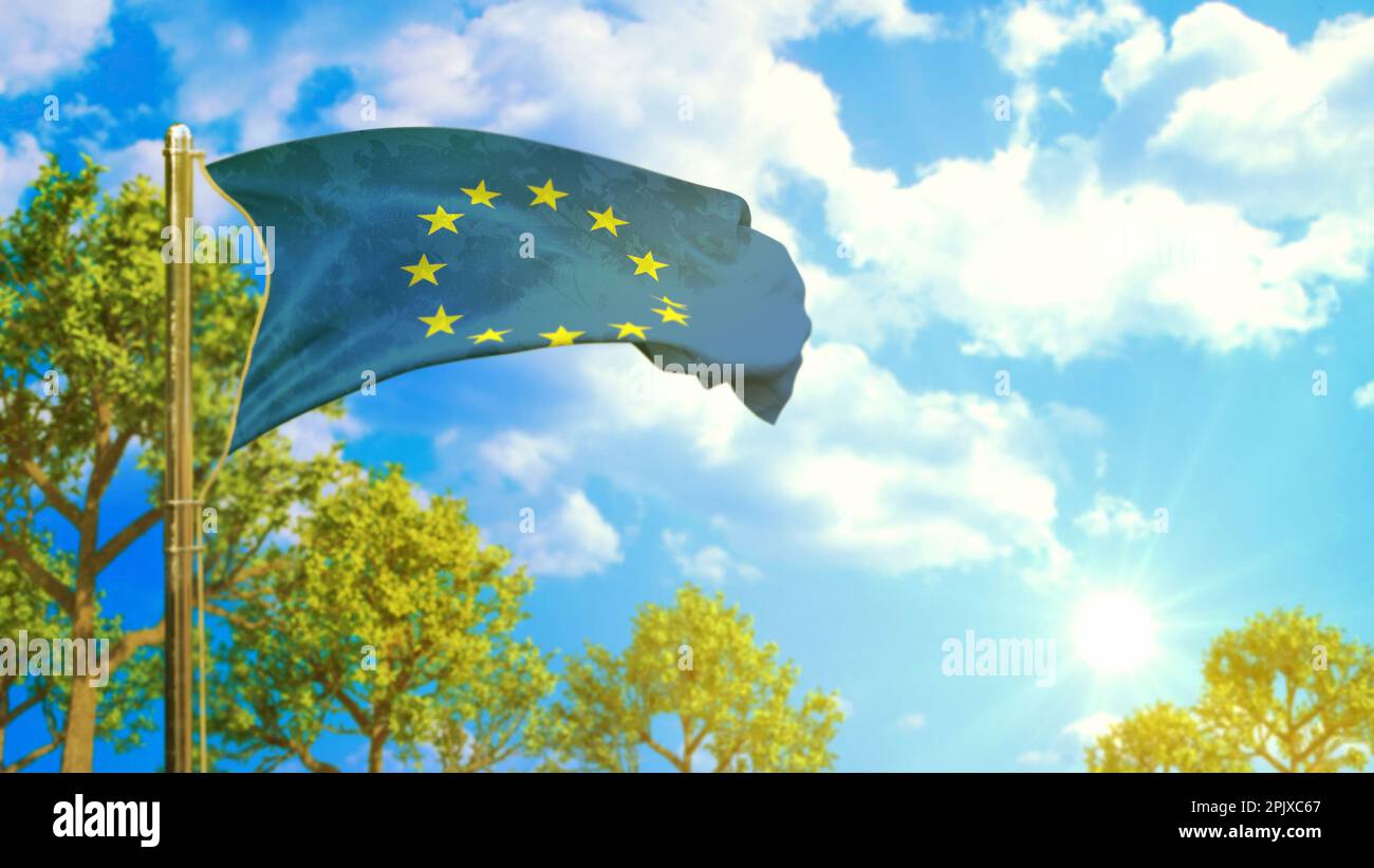 flag of European Union at sunny day, love and peace symbol - nature 3D ...