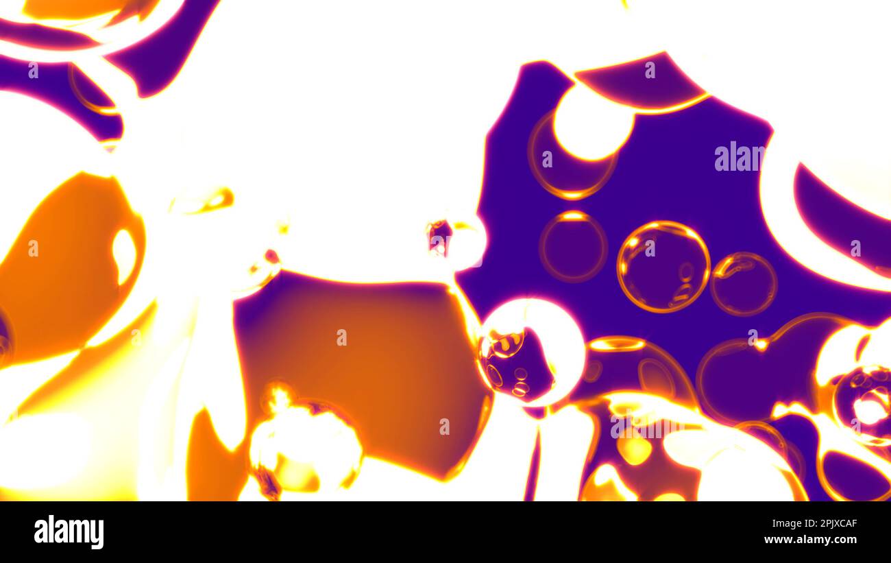 goldish transparent fluid balls floating on purple bg - abstract 3D ...