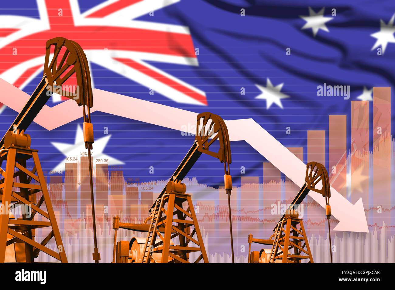 Australia oil industry concept, industrial illustration - lowering down ...
