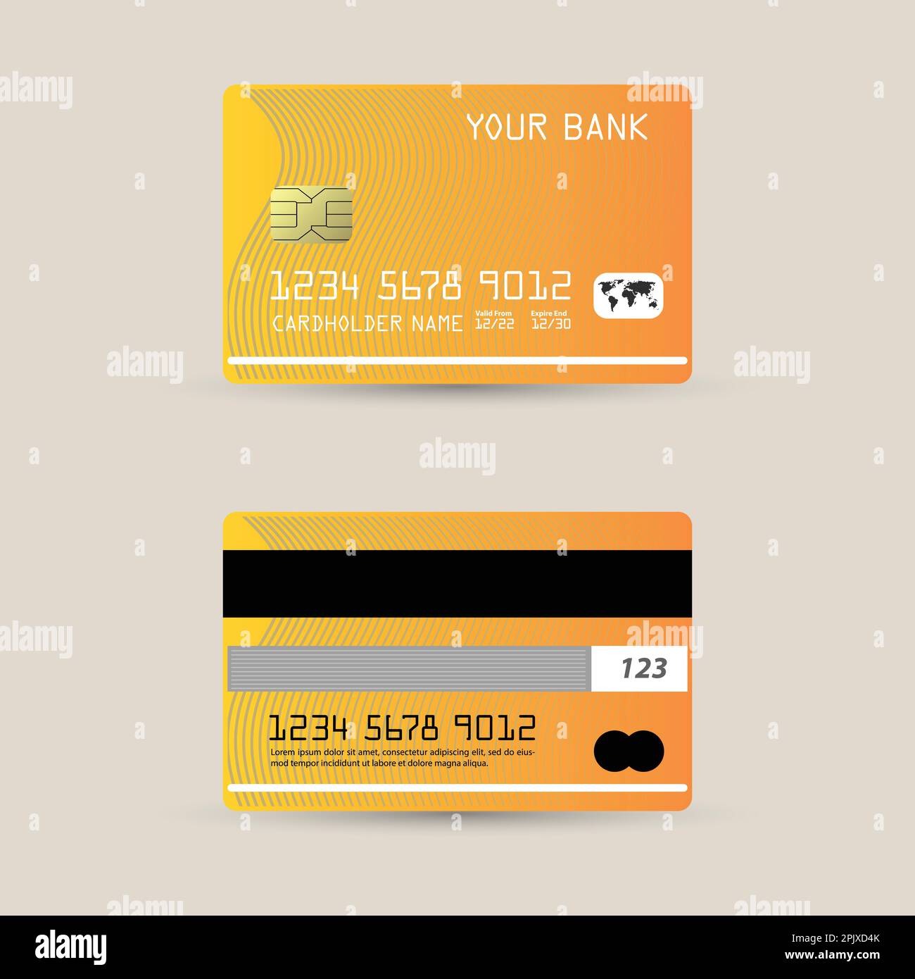 Set of Debit cards, Credit cards, and ATM cards. Front and back side ...