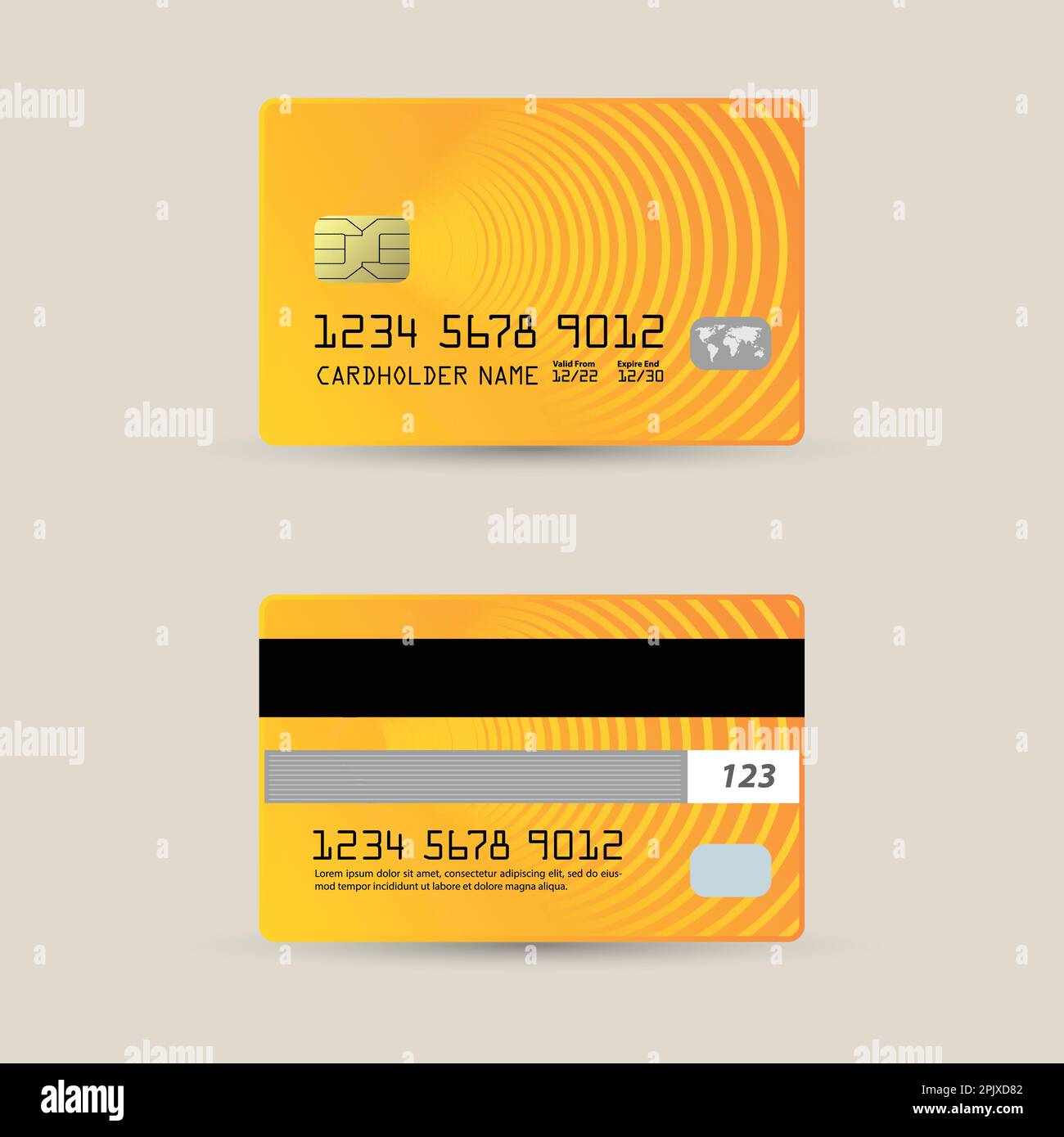 Set of Debit cards, Credit cards, and ATM cards. Front and back side Gradient template. Debit ...