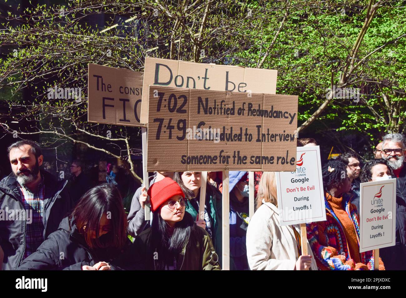 London, UK. 4th April 2023. Google workers gathered for a protest ...