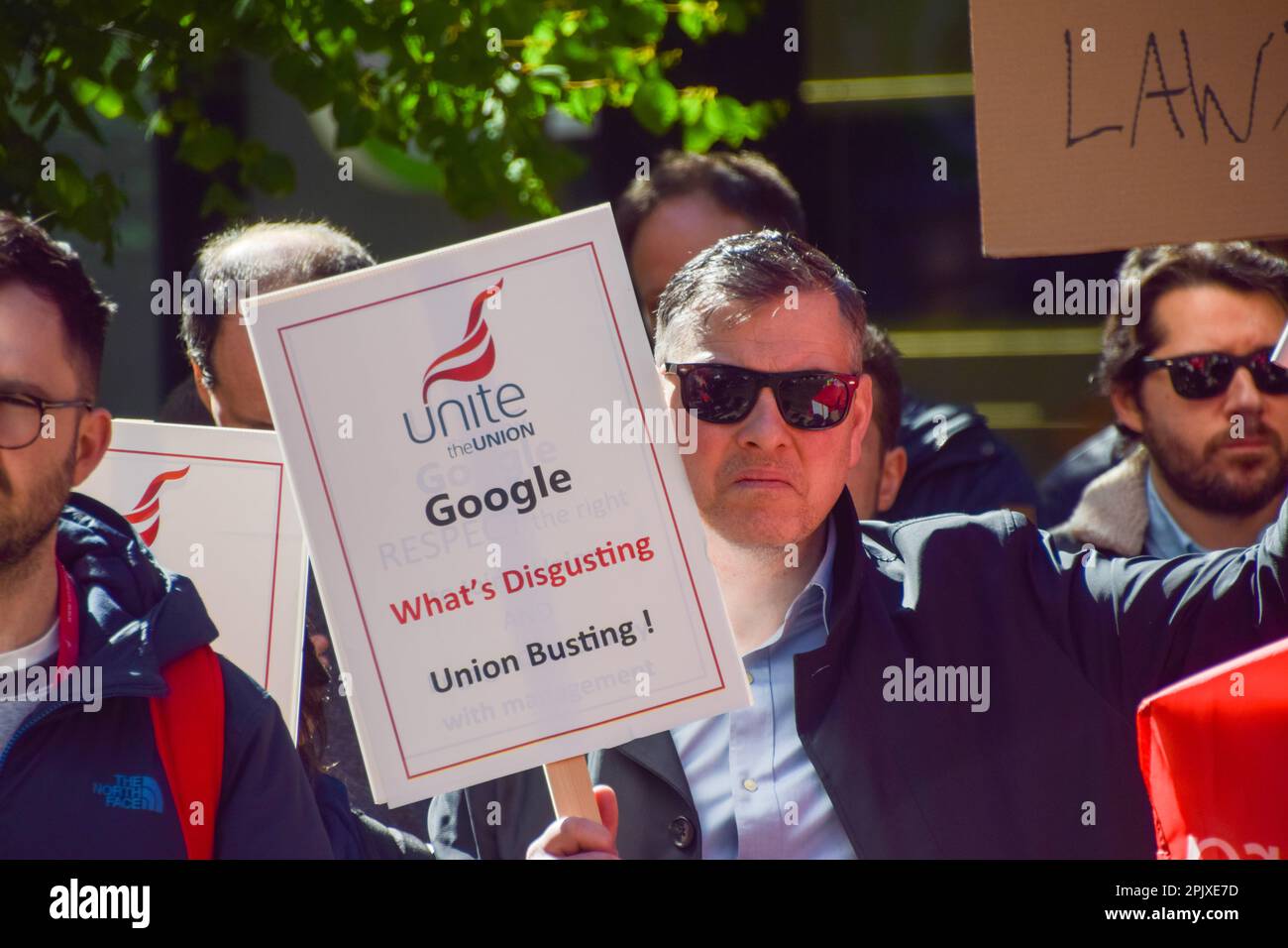London, UK. 4th April 2023. Google workers gathered for a protest ...