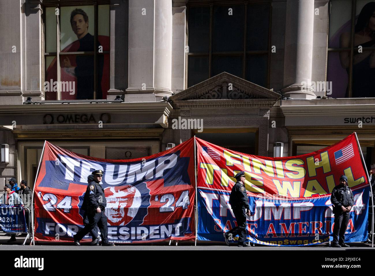 New York, New York, USA. 3rd Apr, 2023. Trump supporters gather outside ...