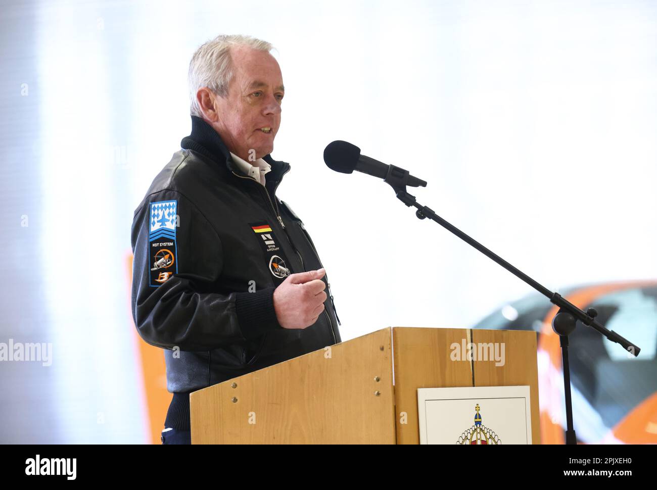 André Hiebeler, CEO Grob aircraft, at the ceremony on Monday when the ...