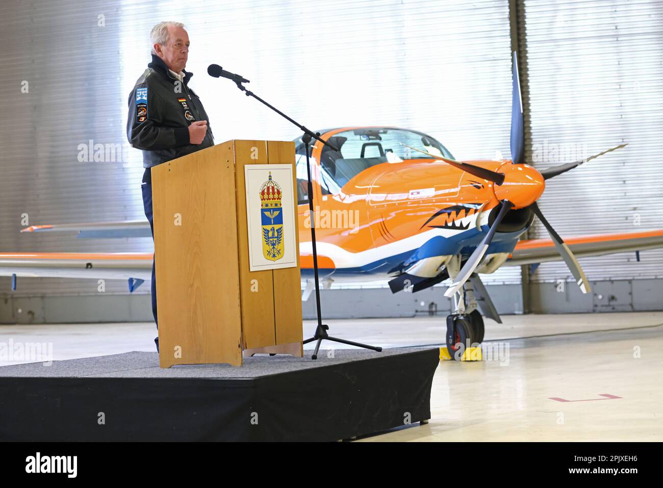 André Hiebeler, CEO Grob aircraft, at the ceremony on Monday when the ...