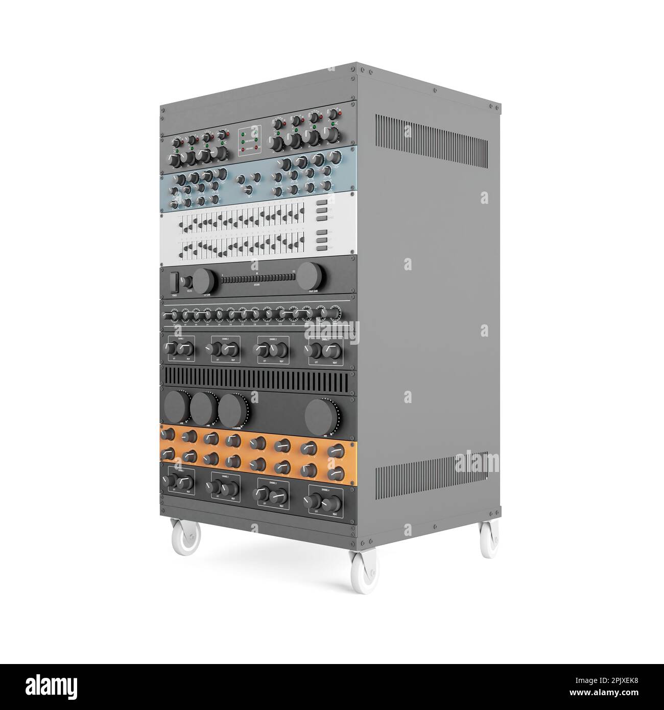 A 3D render of a mobile amplifier and mixing console box is isolated on ...