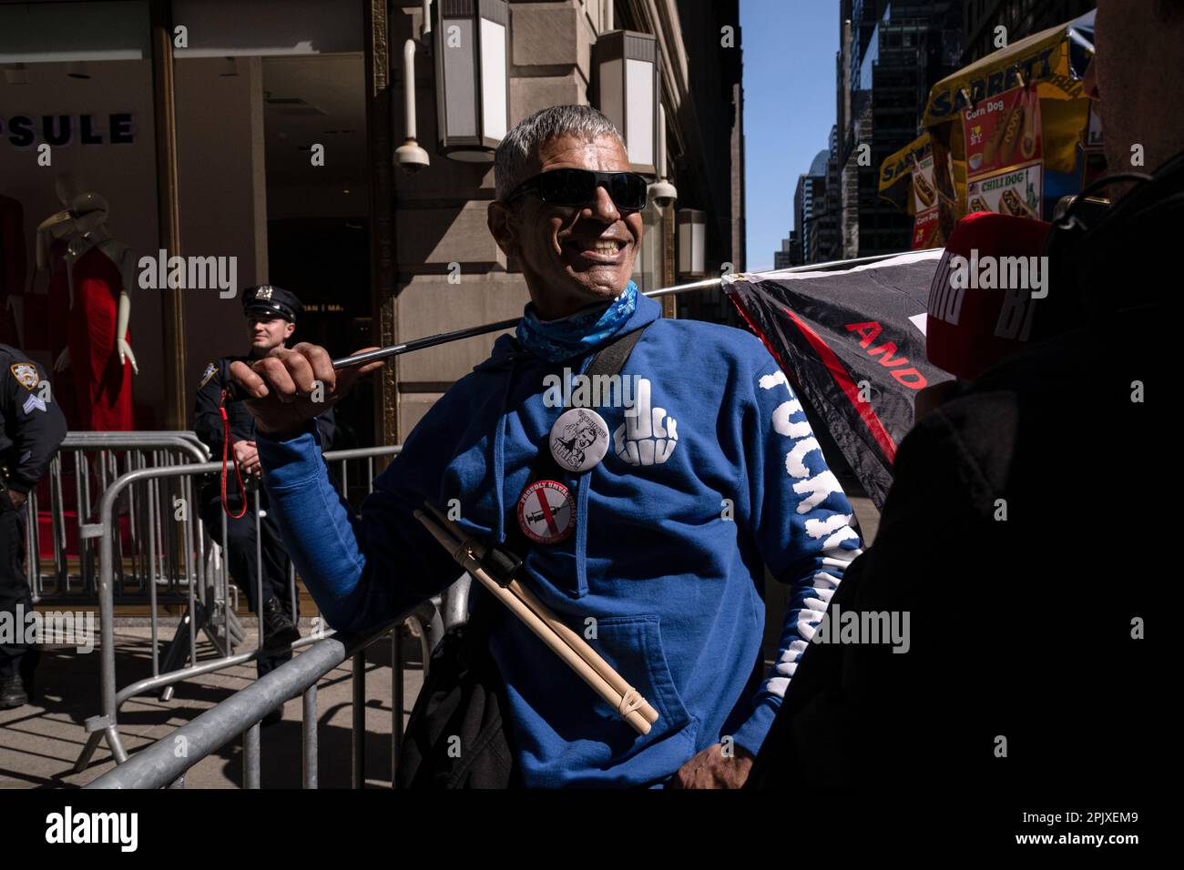 New York, New York, USA. 3rd Apr, 2023. Trump supporters gather outside ...