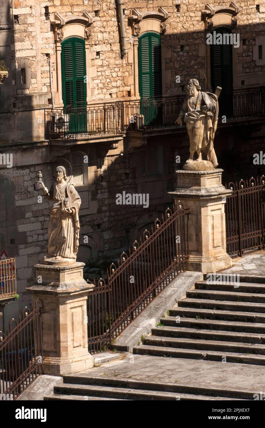 The staircase with statues of the Cathedral of San Pietro, city of ...