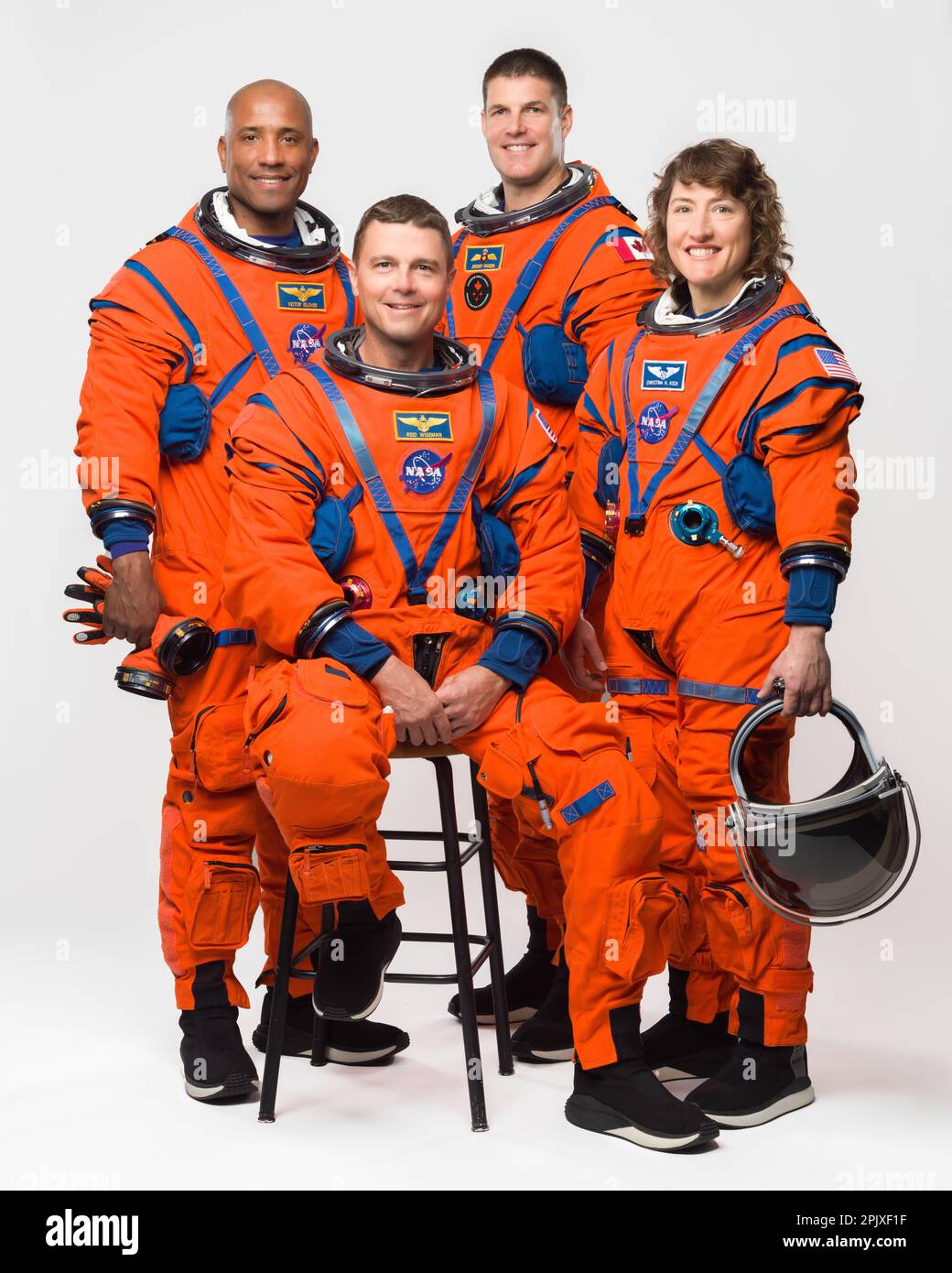 NASA astronauts Reid Wiseman, Victor Glover, and Christina Hammock Koch, and CSA astronaut ...