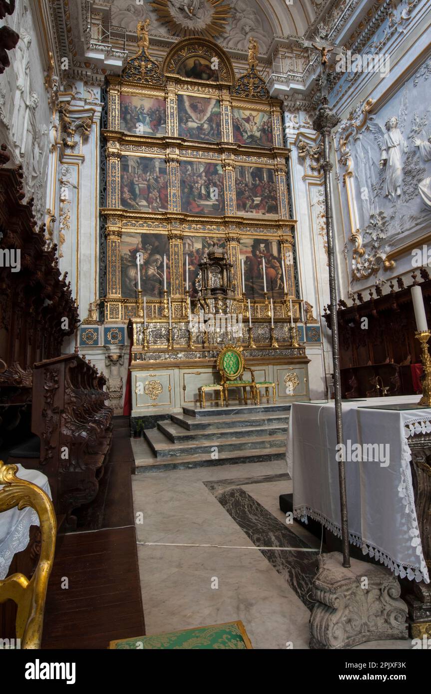 Interior of the Cathedral of San Giorgio, the polyptych by Bernardini ...