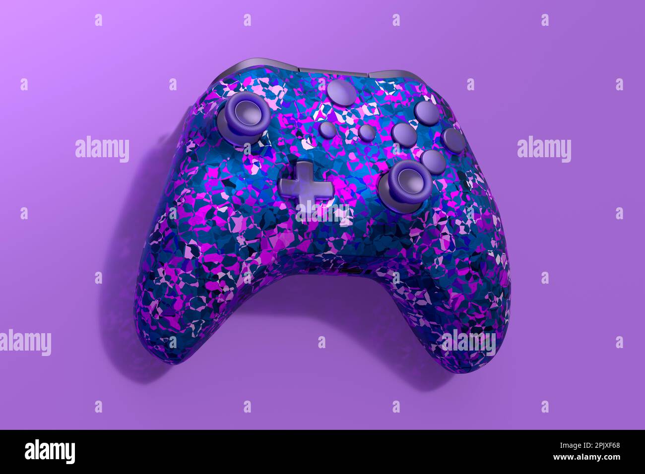 Realistic video game joystick with mosaic seamless pattern on violet ...