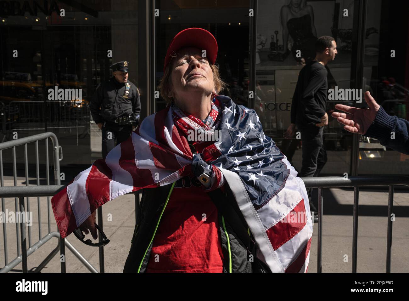 New York, New York, USA. 3rd Apr, 2023. Trump supporters gather outside ...