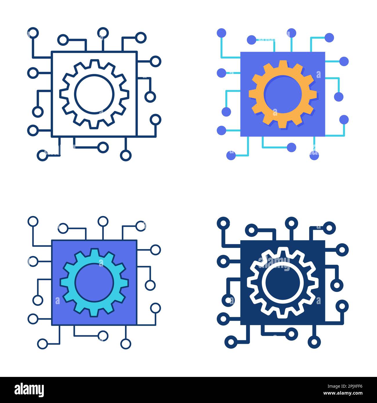 Automated System Icon Set In Flat And Line Style Automation