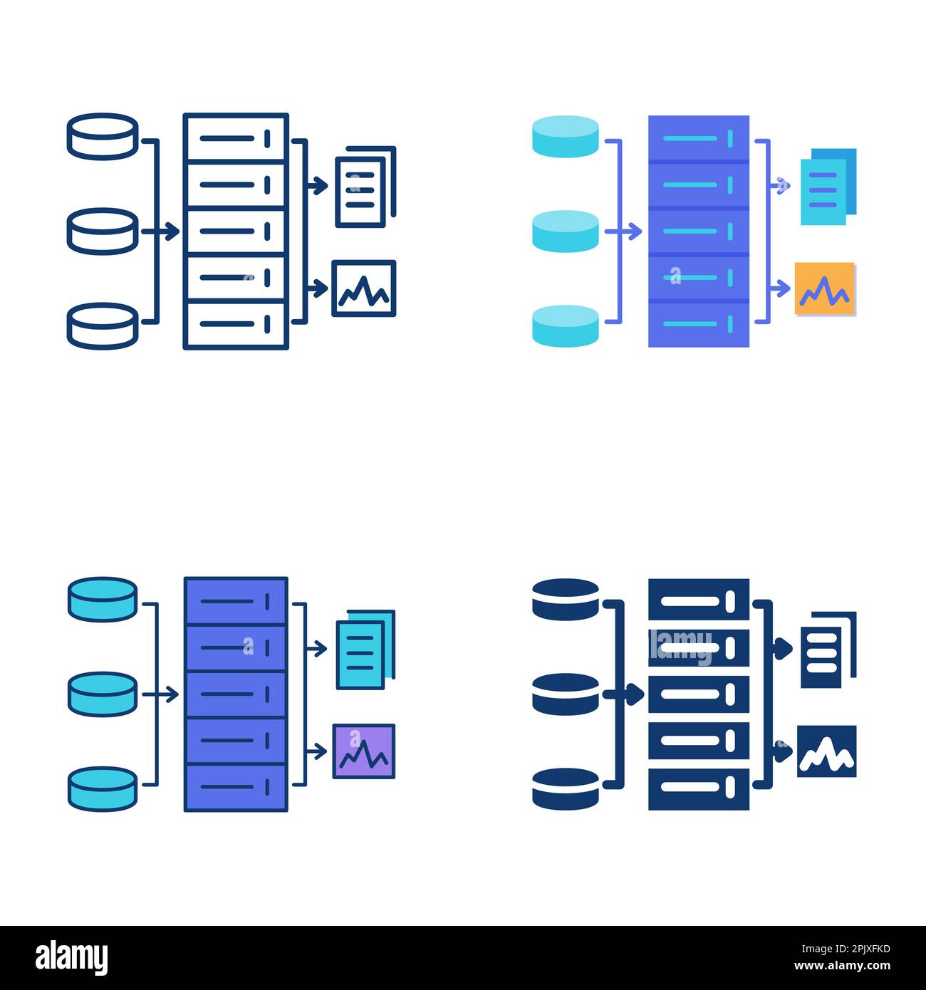Data Architecture Icon Set In Flat And Line Style Data Management Storage And Transformation