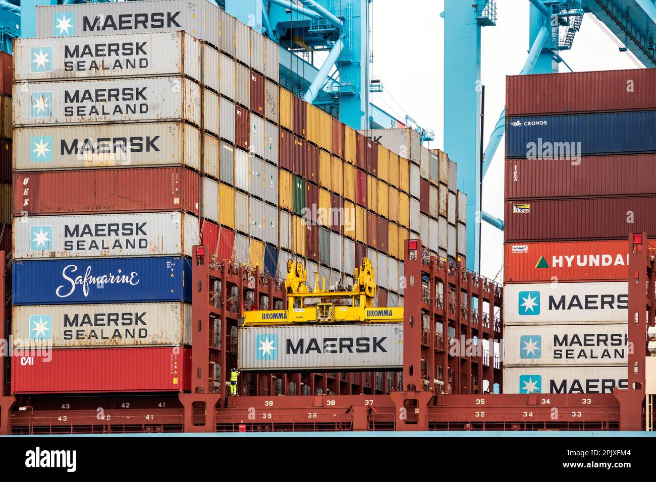 Shipping containers are moved in the APM Terminal in the new Maasvlakte ...