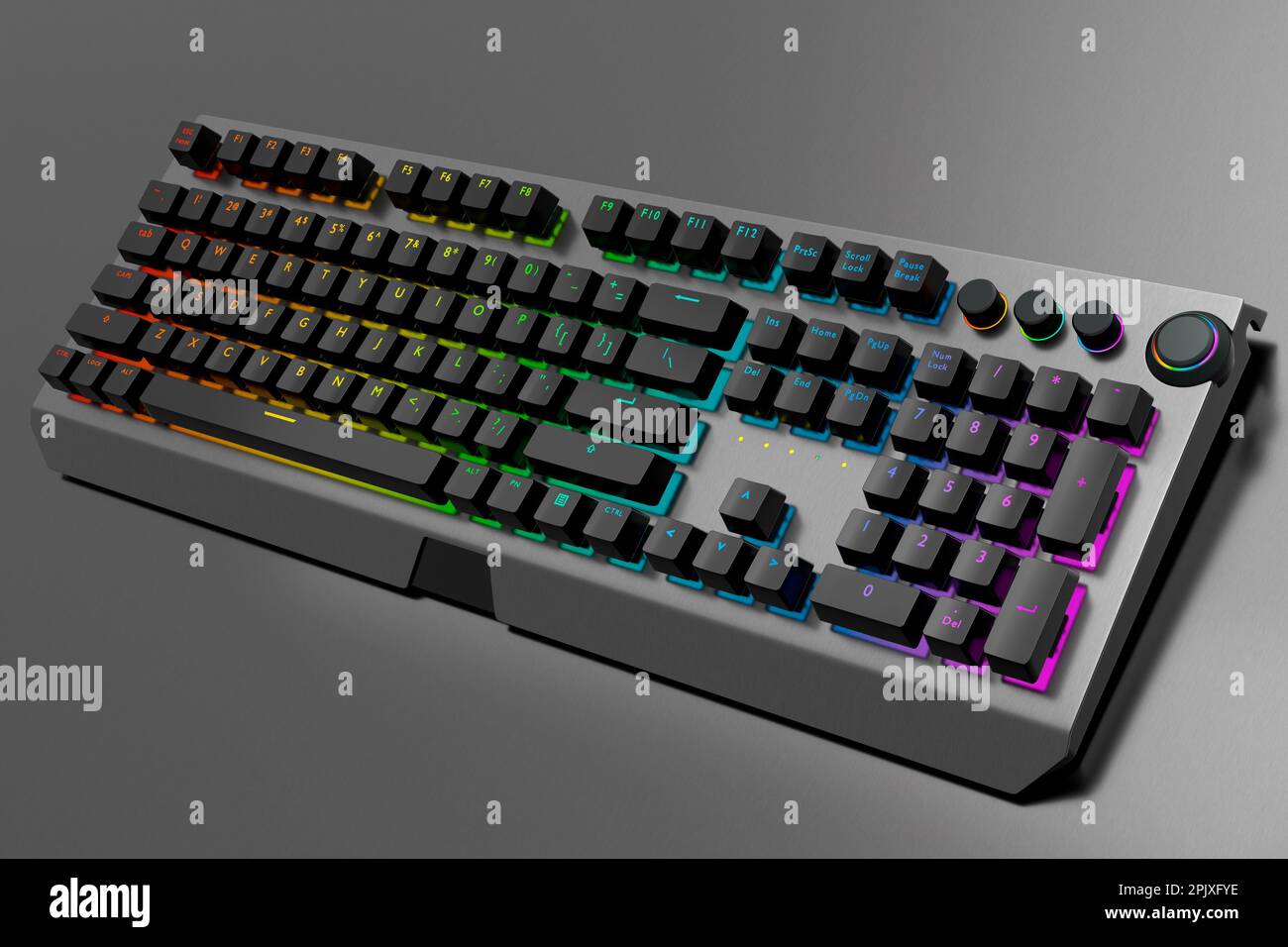 Realistic Computer Keyboard With Metallic Chrome Texture Isolated On